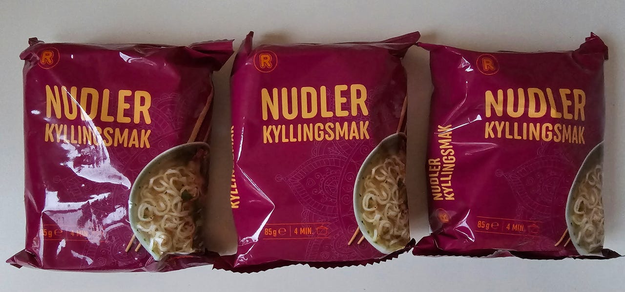 Tre pakker nudler med kyllingsmak fra Rema 1000 | FINN-torget