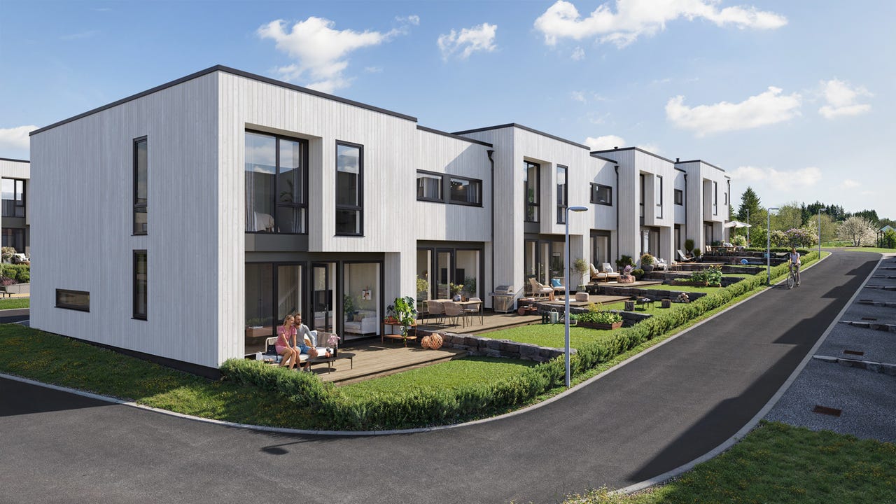 Nore Sunde | Praktiske rekkehus over to plan | Bi-inngang | Eget ...