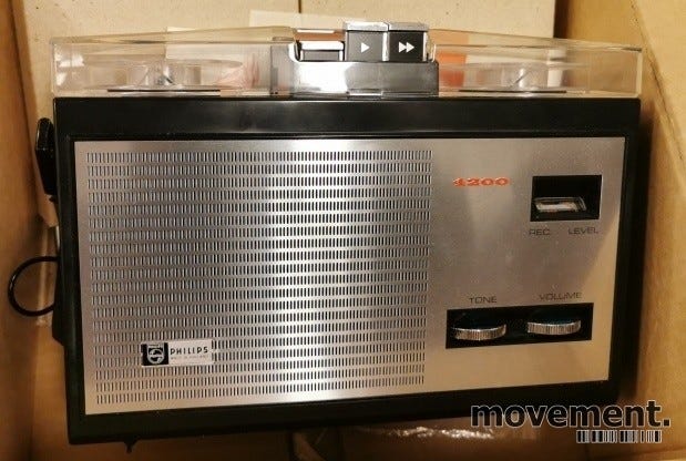 Vintage Philips bærbar båndopptaker N4200 fra 1969 i meget pen stand ...