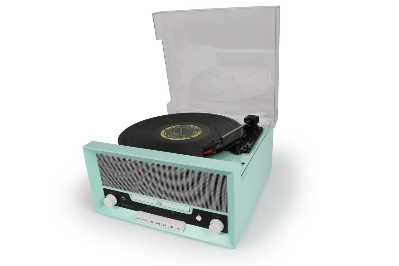 Komplett hifi ljudsystem med 60-tals look. USB-skivspelare, CD-spelare ...