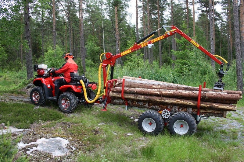 Tømmerkran henger til ATV og minitraktor. Kranman T1750 4WD | FINN-torget