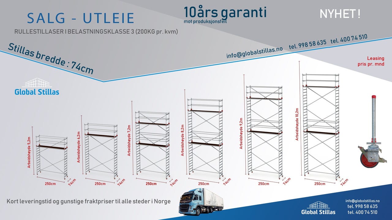 Rullestillas - Stillas bredde 74cm - SALG og UTLEIE | FINN-torget