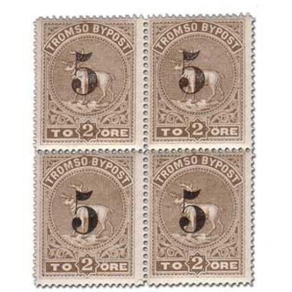 Bypost Tromsø 5ø overtrykk -4-Blokk prima postfrisk | FINN-torget