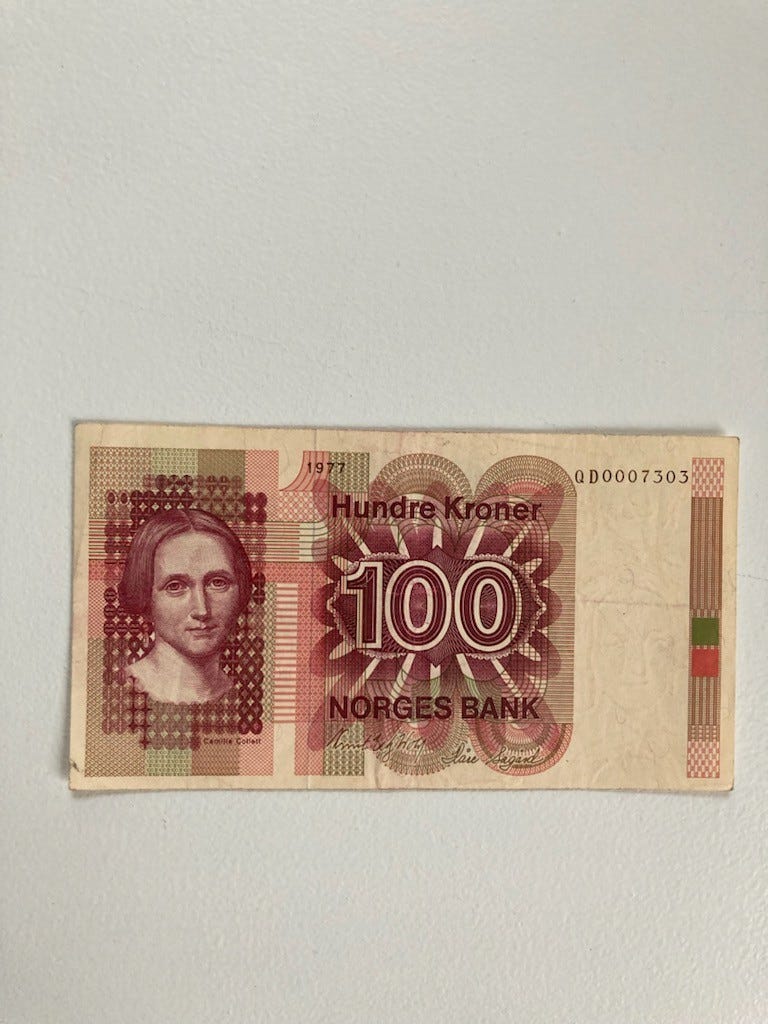 100 kr seddel fra 1977 bokstavkode QD, erstatningsseddel | FINN-torget