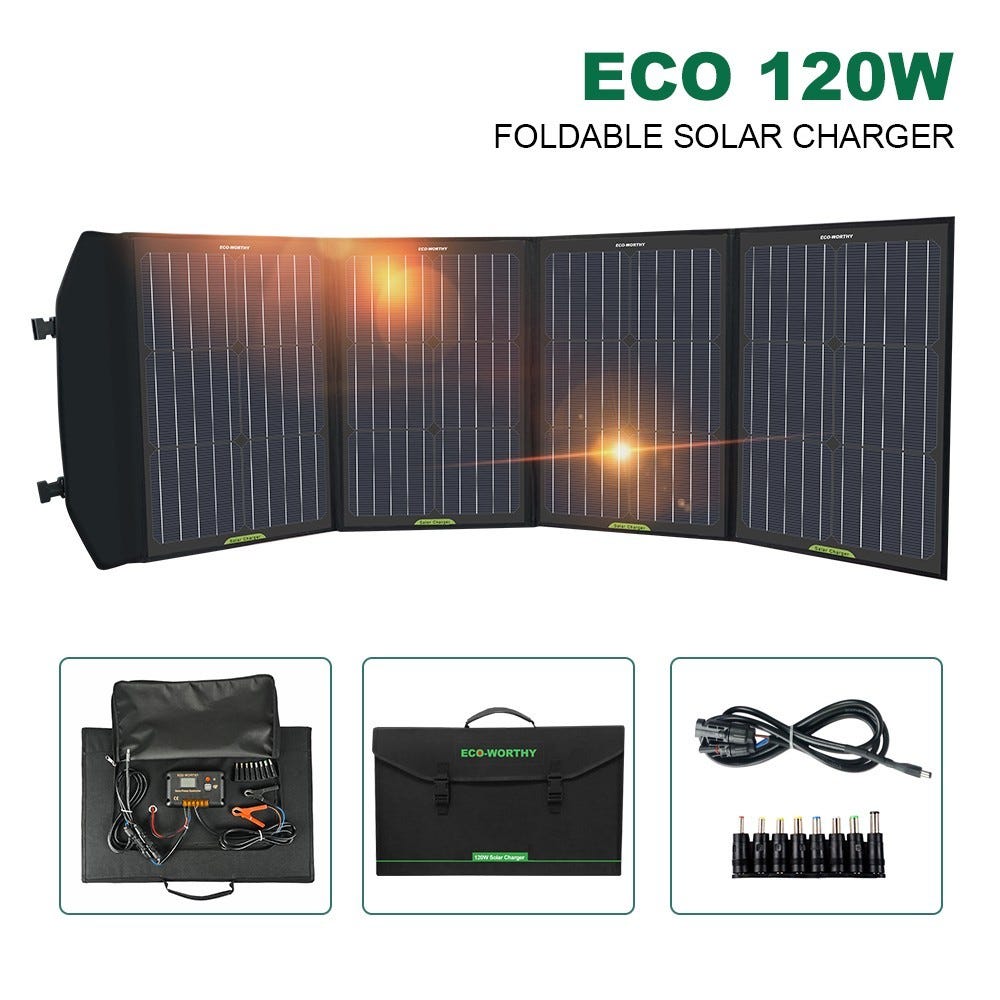 120W Solcellepanel ALL IN ONE PAKKE (PASSER PERFEKT TIL BÅT, HYTTE OG ...