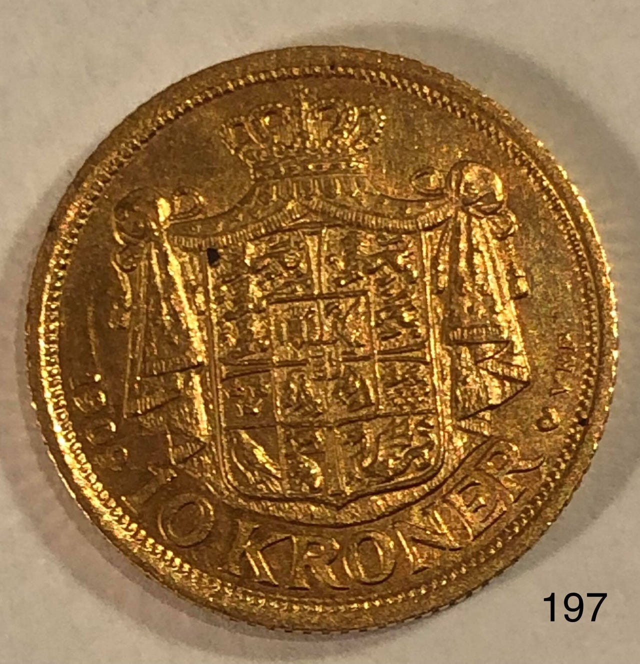 Pen 10 Kroner Danmark 1909 gullmynt | FINN-torget