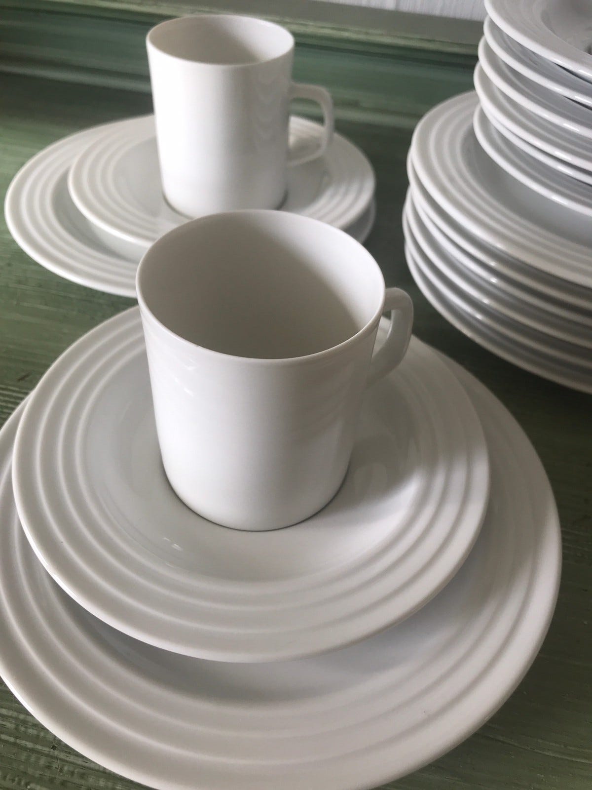 Saturn hvit, Porsgrunn porselen, 3 sett pluss 5 asjetter og skåler ...