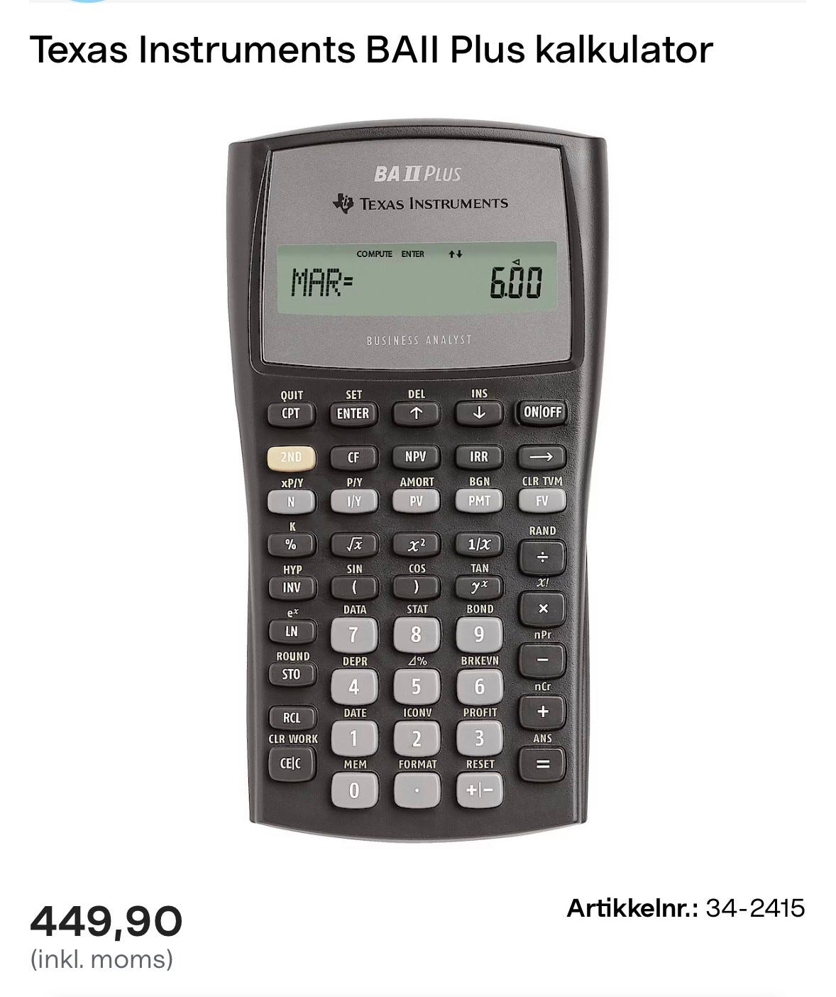 kalkulator - BA II Plus TEXAS INSTRUMENTS | FINN torget