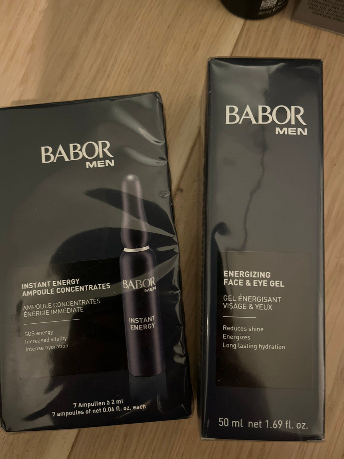 babor for men - energizing face & eye gel + instant energy ampole ...