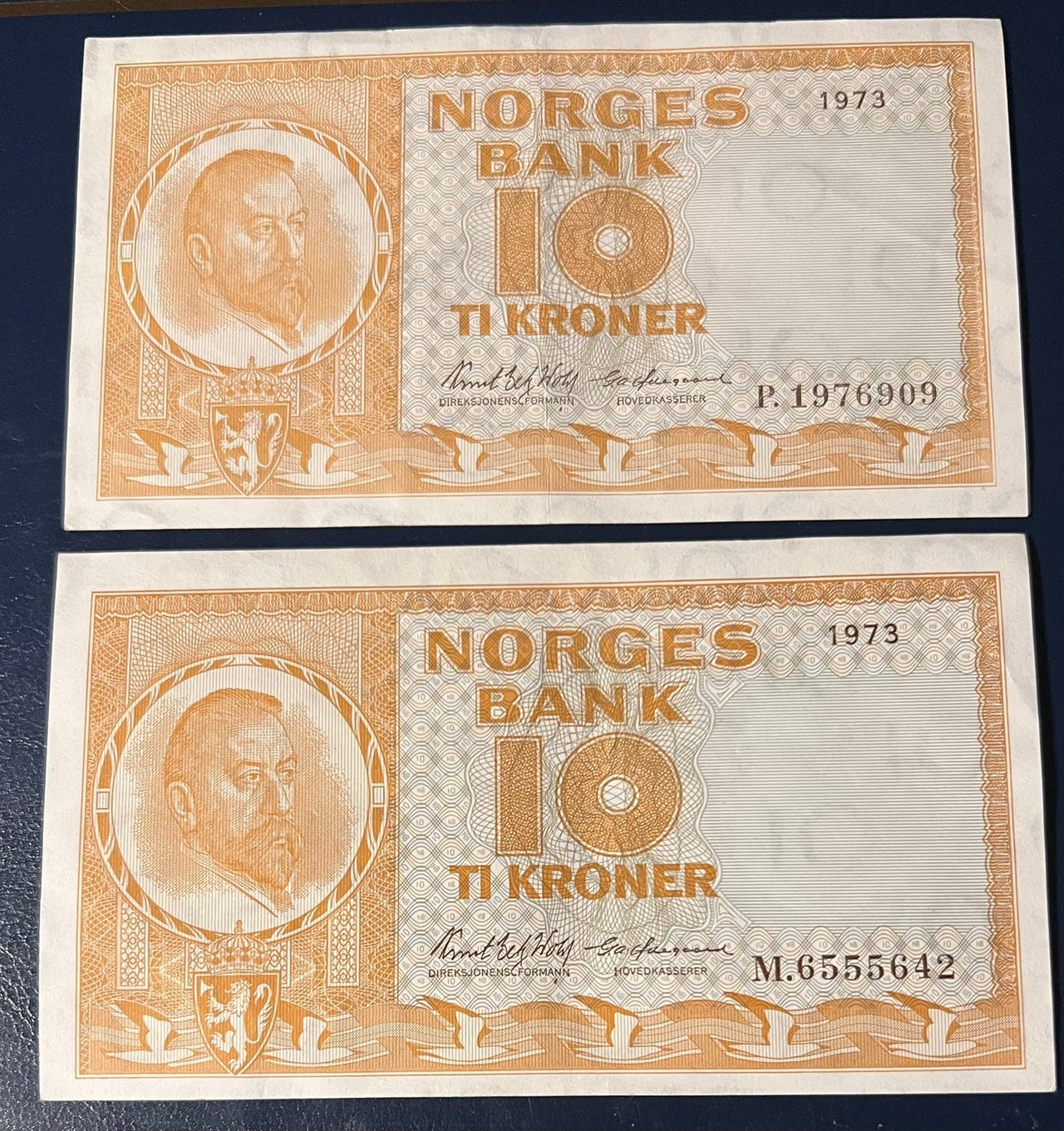 NORGE 2 STK. 10 KRONER 1973. LITRA. P & M. Kv 01 | FINN-torget