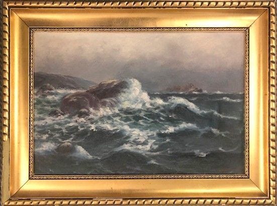 Marine maleri av Herman Gjesdal 'Opprørt sjø' 1917 | FINN-torget