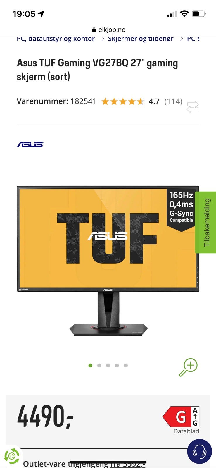 Asus TUF gaming skjerm VG27B | FINN-torget