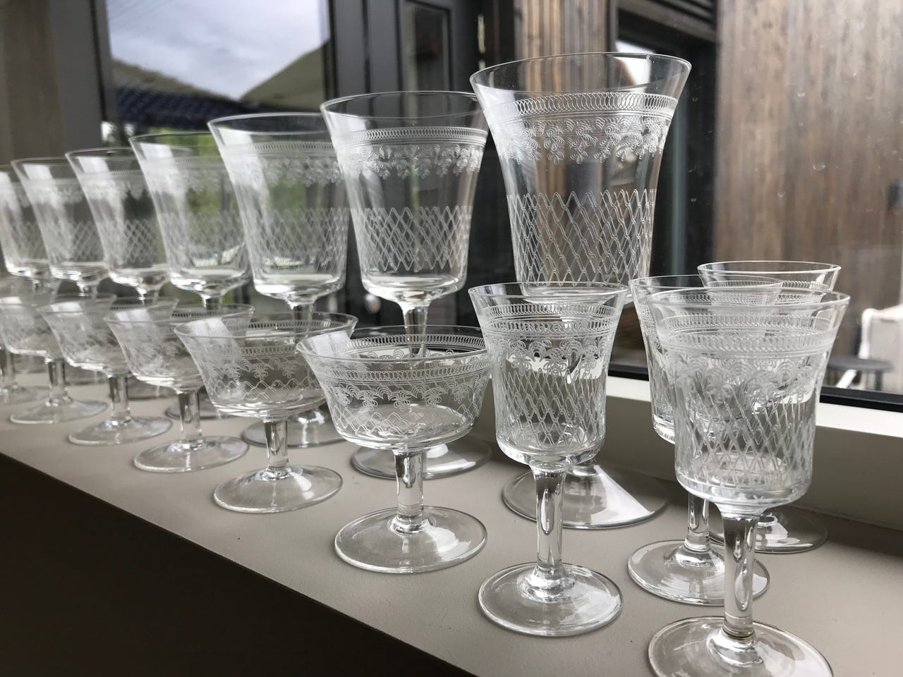 Gamle vakre vinglass, likørglass, shotglass, Edwardian Pall Mall, unik ...