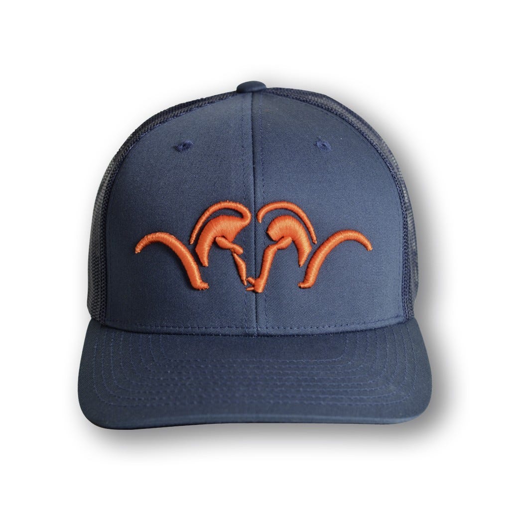 Blaser Cap "Mesh Snapback" - Blue with Orange Argali Logo | FINN torget