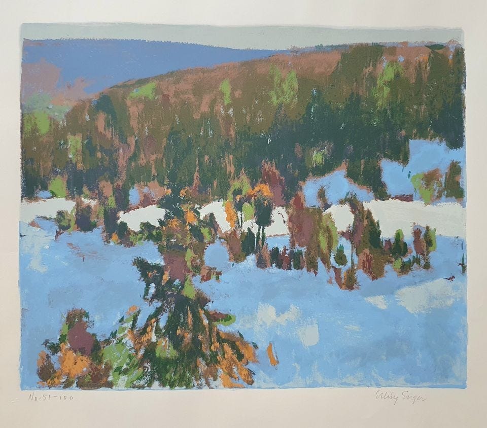 Erling Enger. Litografi. Vinterlandskap | FINN torget