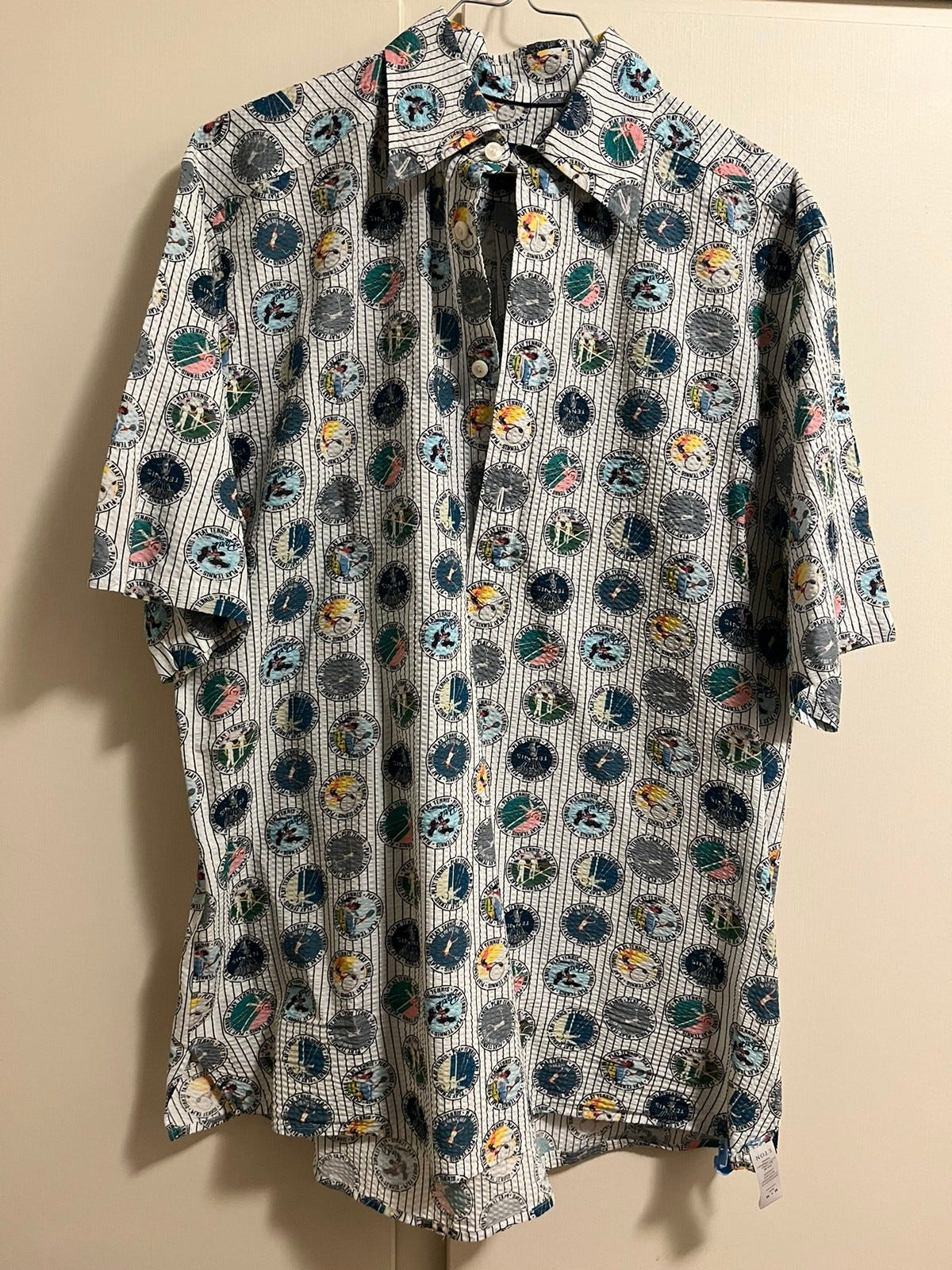 Eton Tennis Print Seersucker Short Sleeve Popover Shirt str M | FINN-torget
