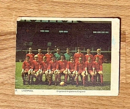 Monty Gum Liverpool fotballkort 1969 med Clemence, Hughes, Callaghan ...