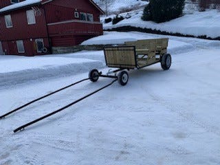 Hestevogn firehjuls m brems /Roadcart/Ponnidrag/Slede /sjeker/bukk og ...
