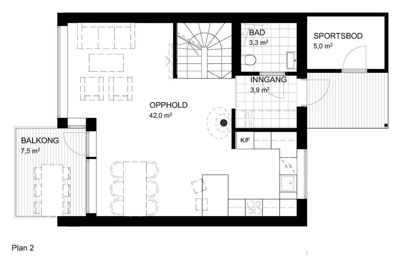 Rekkehus med takterrasse- markterrasse og balkong, carport samt ...