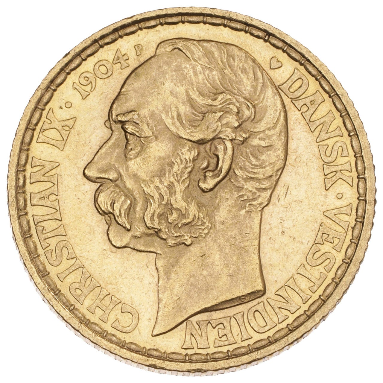 Gullmynt Dansk Vestindia Christian IX 20 Francs/4 daler, 1904 selges ...