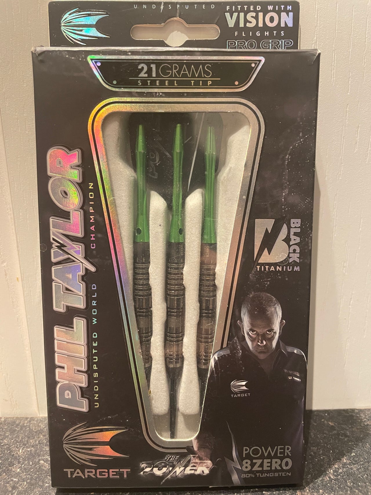 Phil Taylor Power 8Zero 4 Black Titanium Darts - dartpiler/ståldart ...