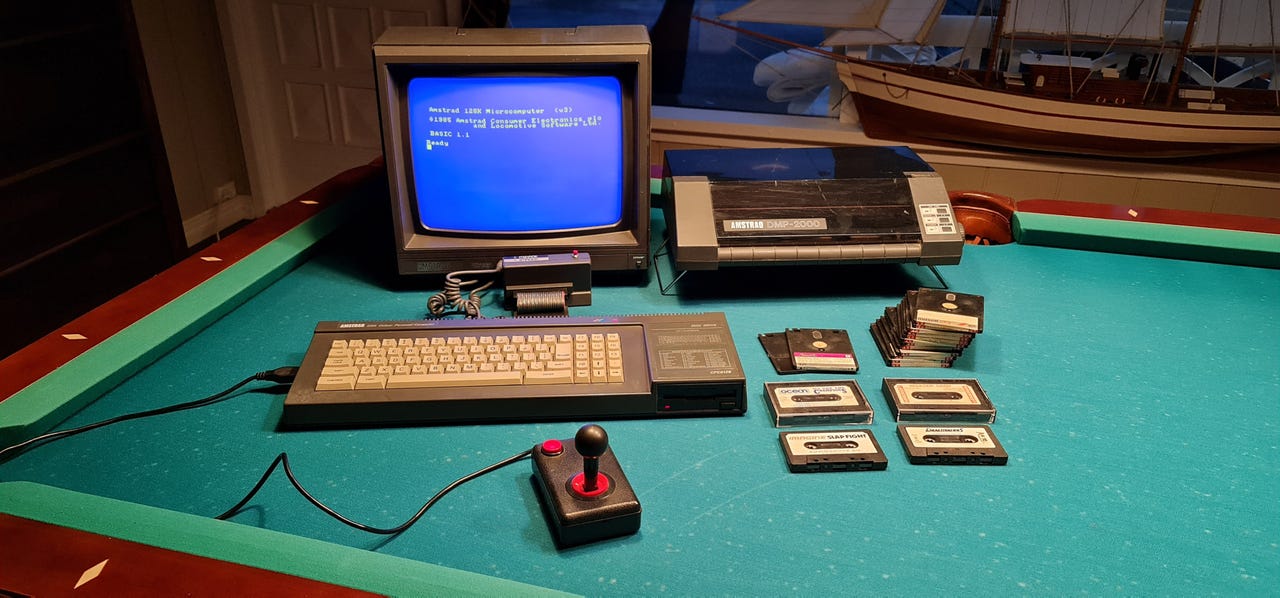 Amstrad CPC 6128 med Fargemonitor, Amstrad Printer, Mirage Imager ...