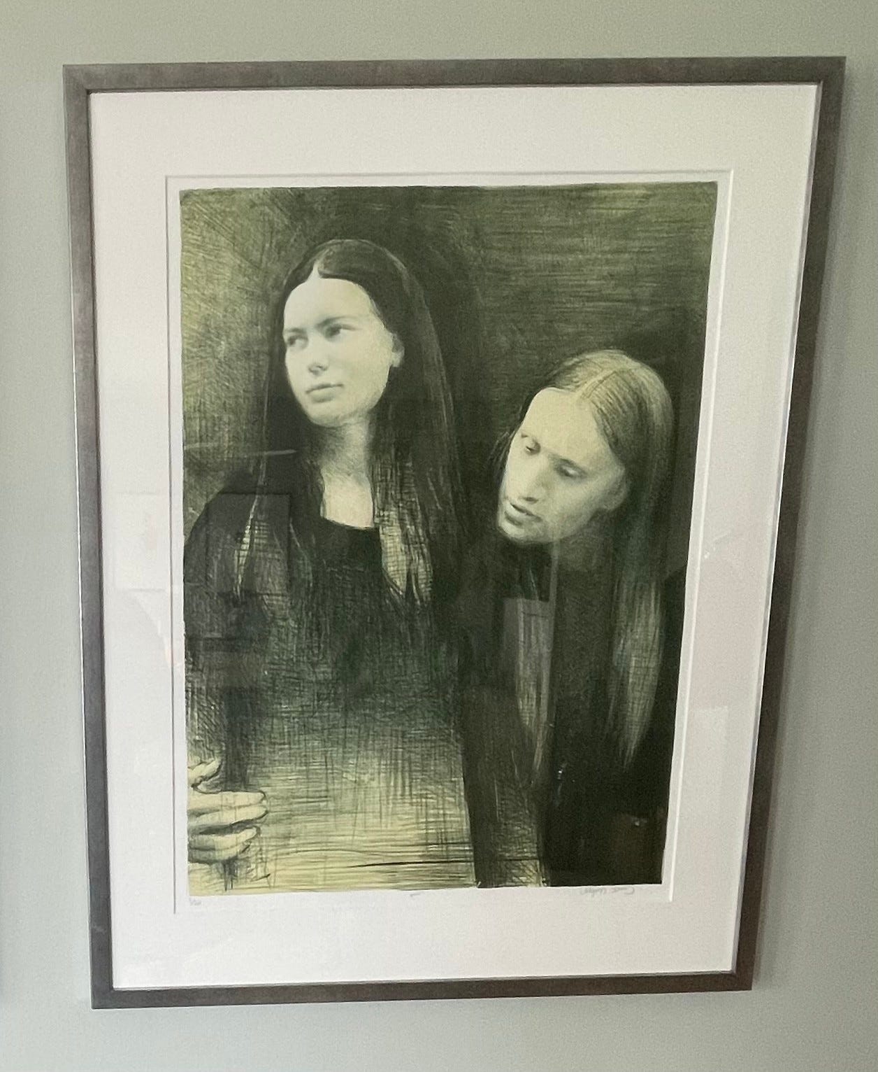 «Par» av Vebjørn Sand. Kunsttrykk Innrammet Portrett Grønn Svart Hvit ...