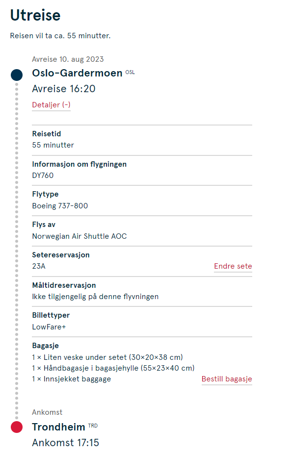 Flybillett Oslo - Trondheim 10. august | FINN-torget
