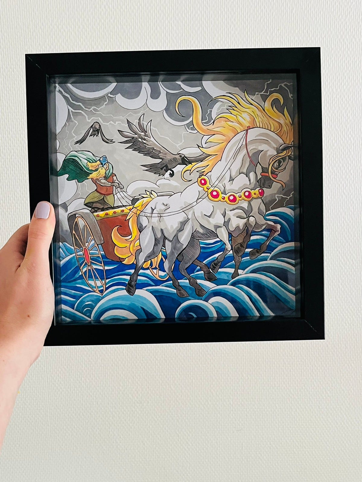 Tusj tegning, Sleipner, Hugin og Munin norrøn mytologisk kunst | FINN ...