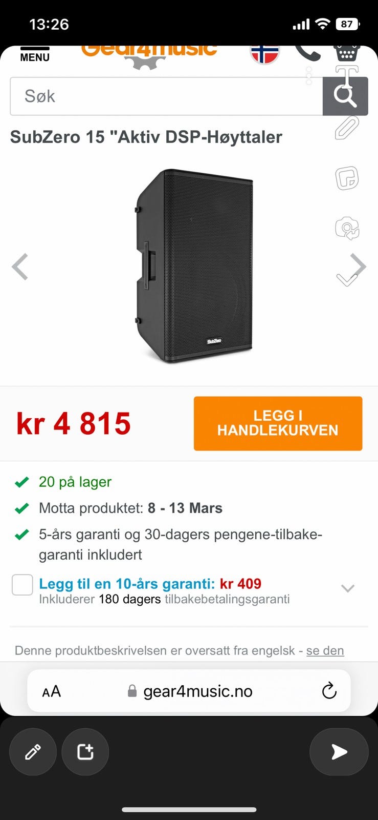 sub zero PA 15 tommer høyttaler | FINN-torget