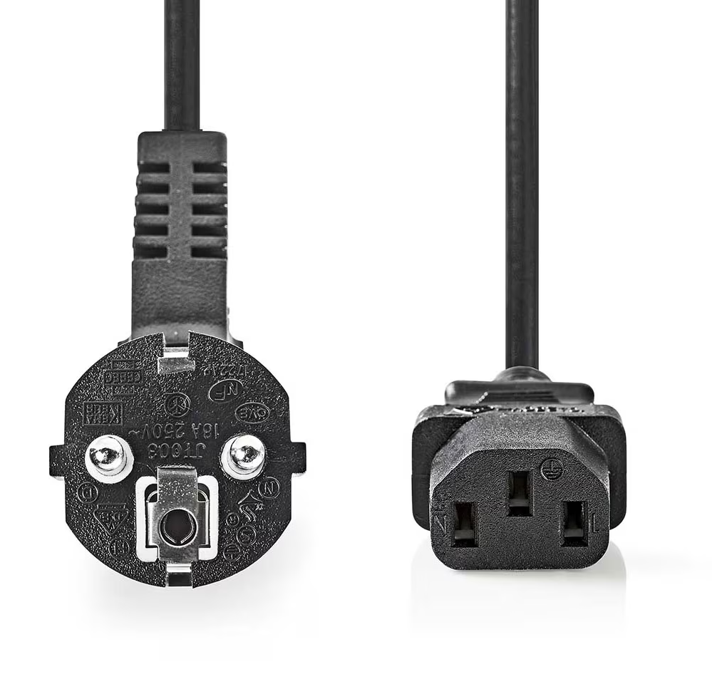 NYE 2 STK. STRØMKABLER C13 SCHUKO 2 METER VINKLET/RETT 240V - SVART ...