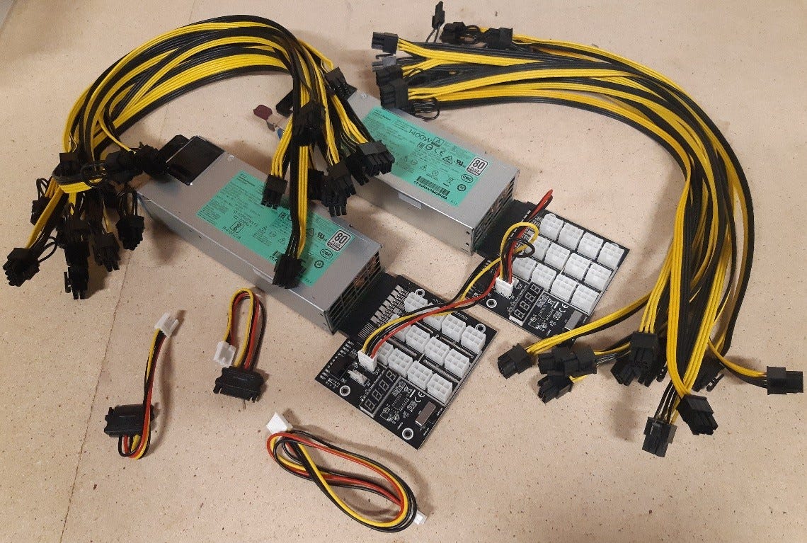 ⛏ Hp 2800w 24Pci-e Server psu set for GPU / ASIC / FPGA med breakout ...