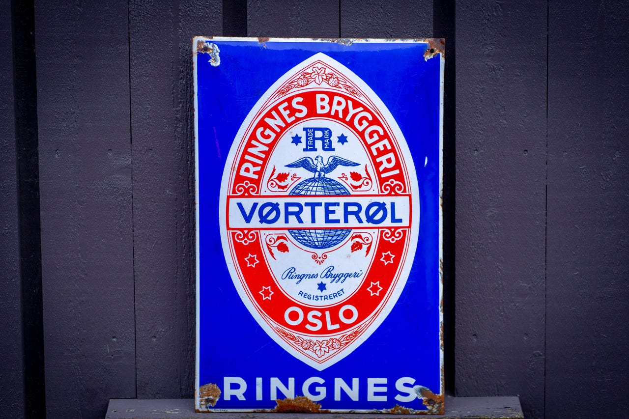 Emalje Reklameskilt Ringnes Bryggeri Oslo Vørterøl | FINN-torget