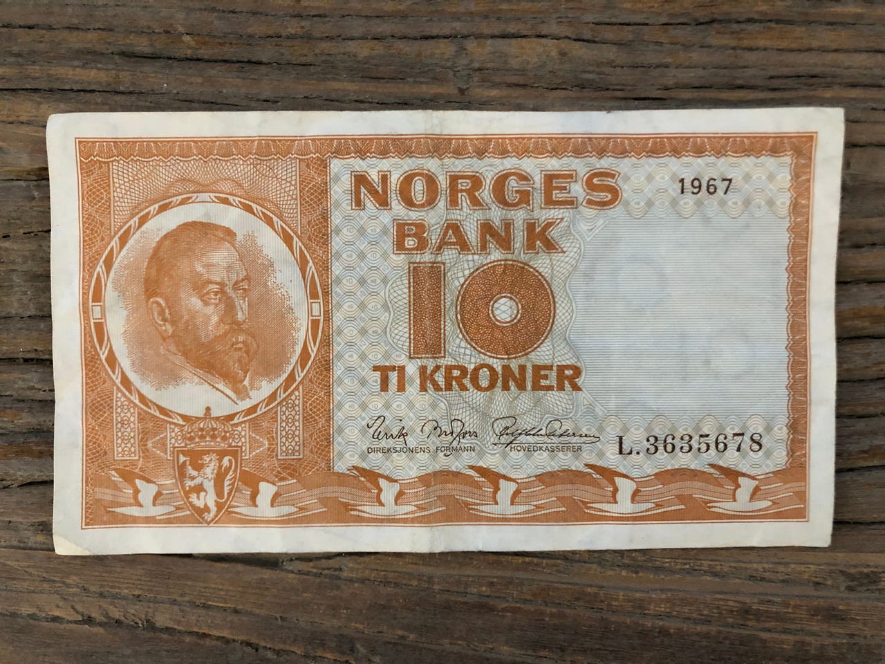 10 Kroner seddel 1967 L.3635678 | FINN-torget