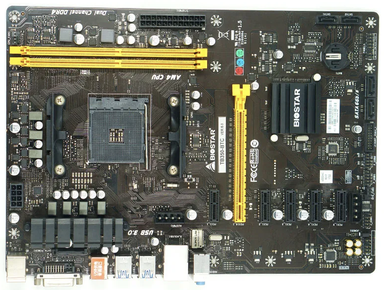 Biostar TB350-BTC 6xPCIe, AM4 DDR4 med CPU 3.5 GHz og 4GB Ram inkludert ...