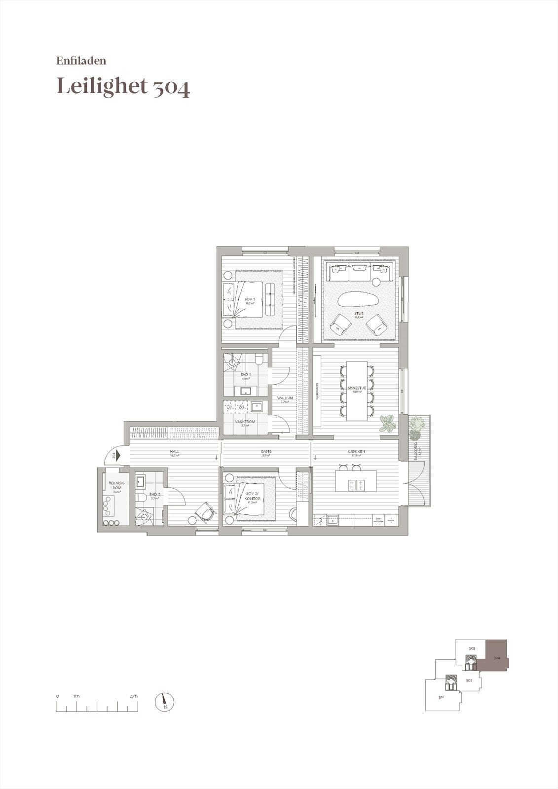 Elegant endeleilighet (135m²) med balkong & attraktiv beliggenhet på ...