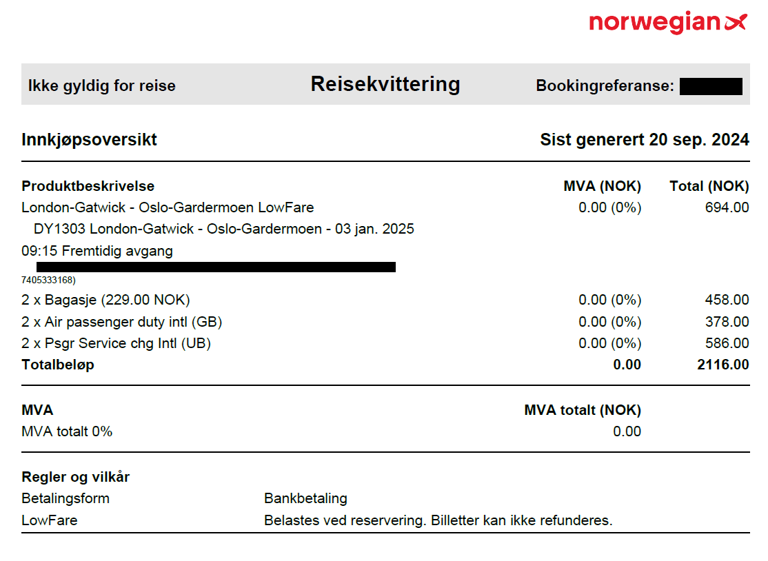 Flybilletter London Gatwick - Oslo Gardermoen 3. januar 2025 | FINN-torget