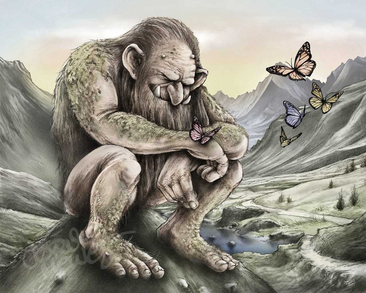 TROLL! Eventyrlig og unik kunstprint: Troll 1: Eufoni (50 x 40 cm ...