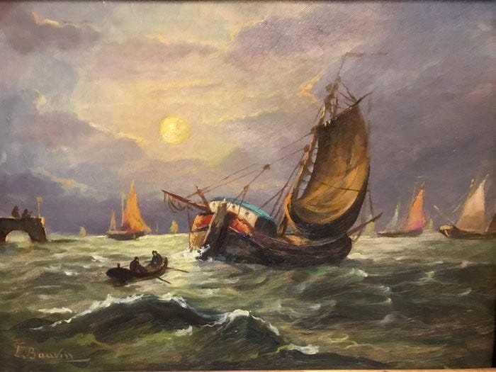 L. Bauvin (XX) - Boten op zee Marine | FINN torget