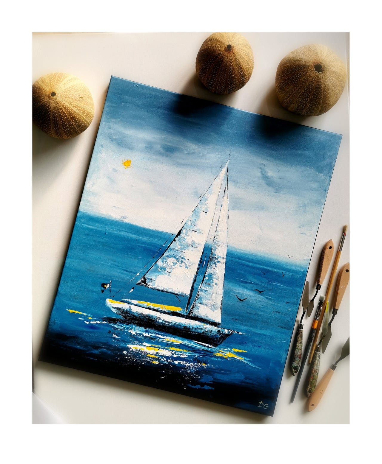 Abstrakt akryl maleri "Seilbåt" 50x61 | FINN-torget