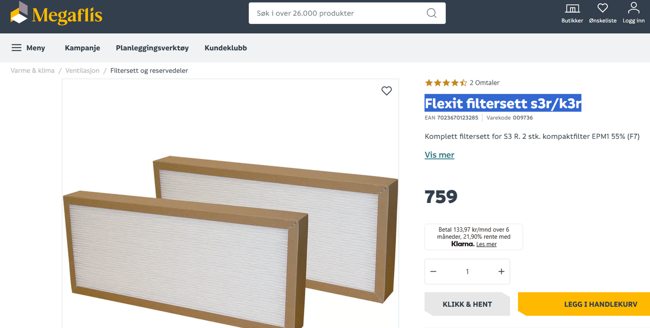 Flexit filtersett s3r/k3r | FINN-torget