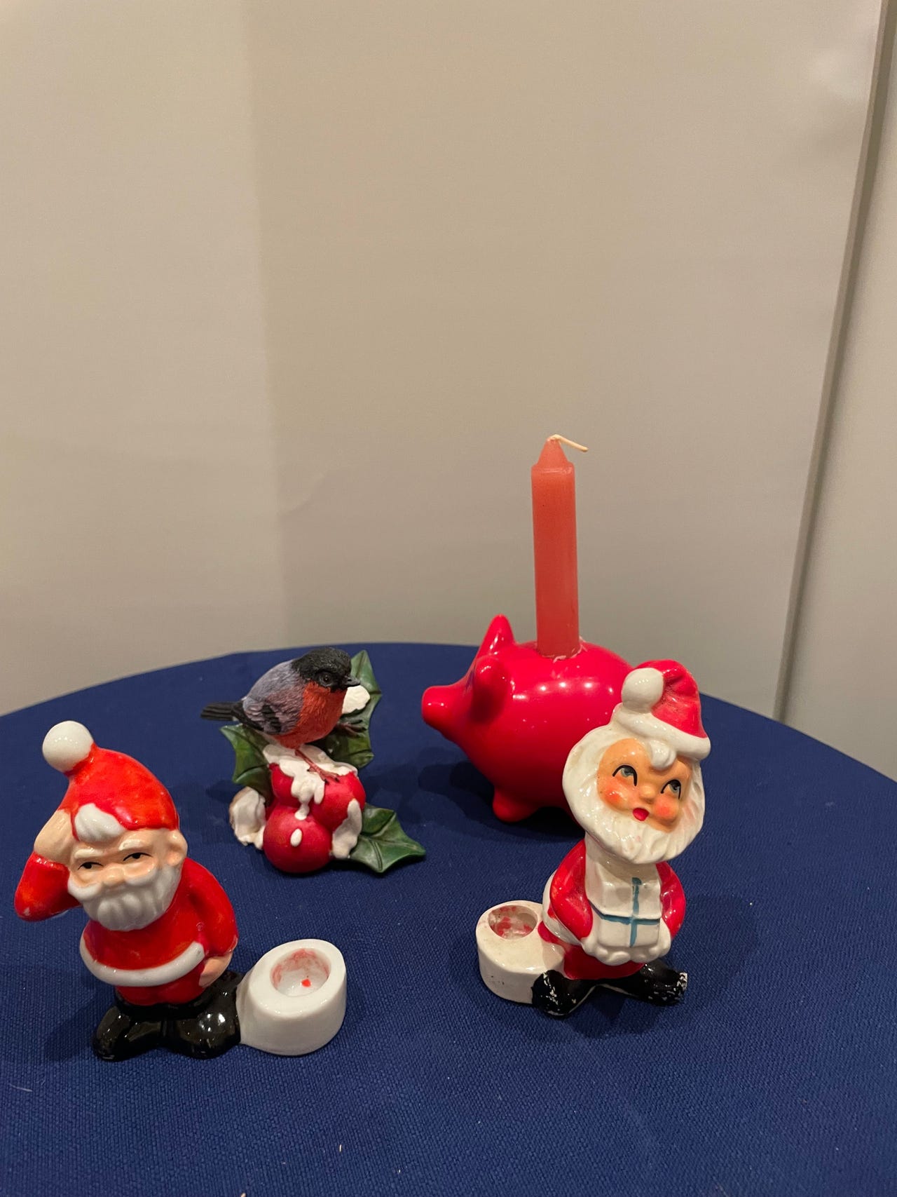 Vintage julenisser lysestake, gris og dompapp | FINN-torget