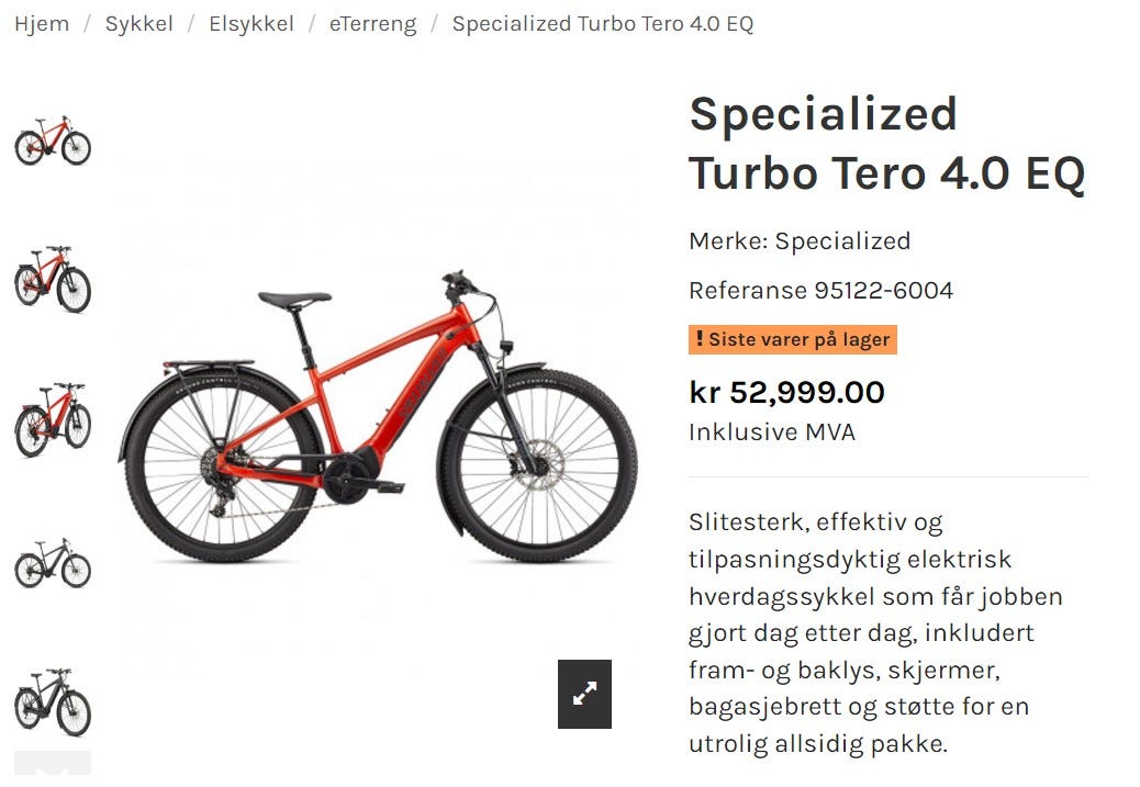 Specialized Turbo Tero 4.0 EQ (str. M) - garanti & kvittering | FINN-torget