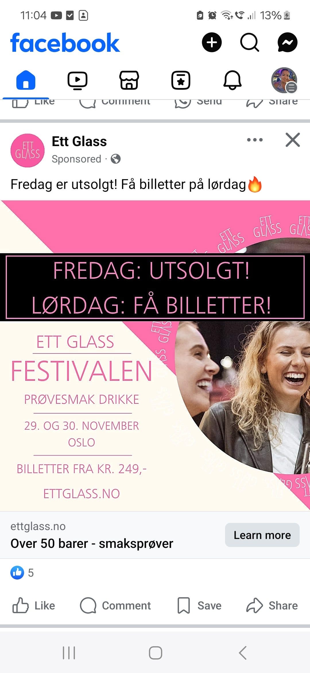 Ett Glass Festival : 2 billetter til ikveld | FINN-torget