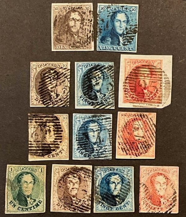 Belgia 1849/1861 - Liten samling klassiske frimerker: Epauletter og ...