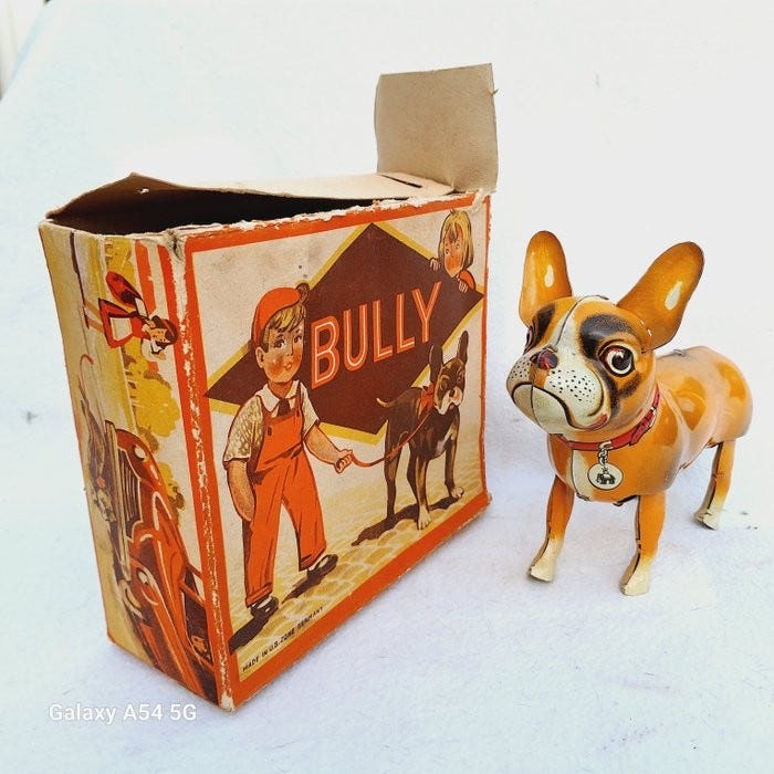 B&S Jumbo - Trekk-opp tinnleketøy - Bully, Novelty Blikk Bulldog Toy, i ...