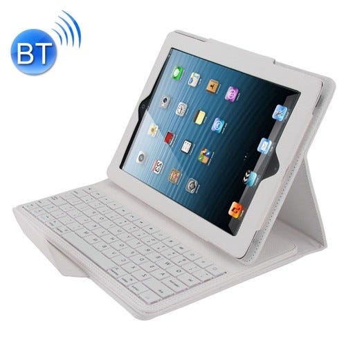 White iPad 4 Leather Bluetooth Keyboard Case | FINN-torget