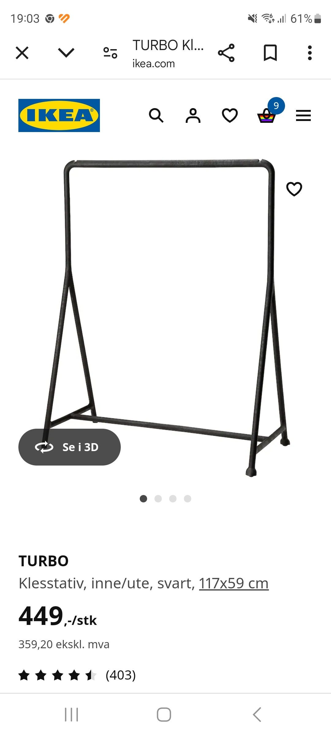 TURBO Klesstativ, inne/ute, svart, 117x59 cm | FINN-torget