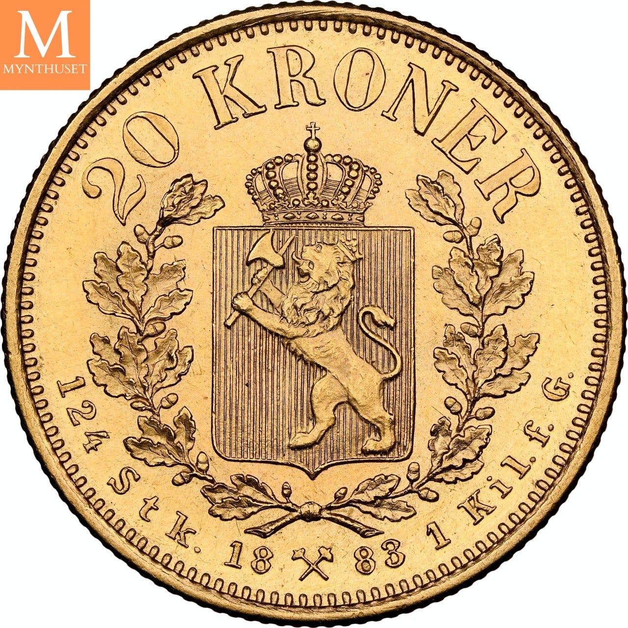 Norges desidert sjeldneste krone/øre mynt 20 kroner 1883 kvalitet 0/01 ...
