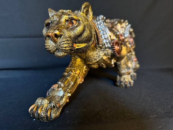 Skulptur, Steampunk panther - 2,4 kg - 20.3 cm - Resin | FINN-torget